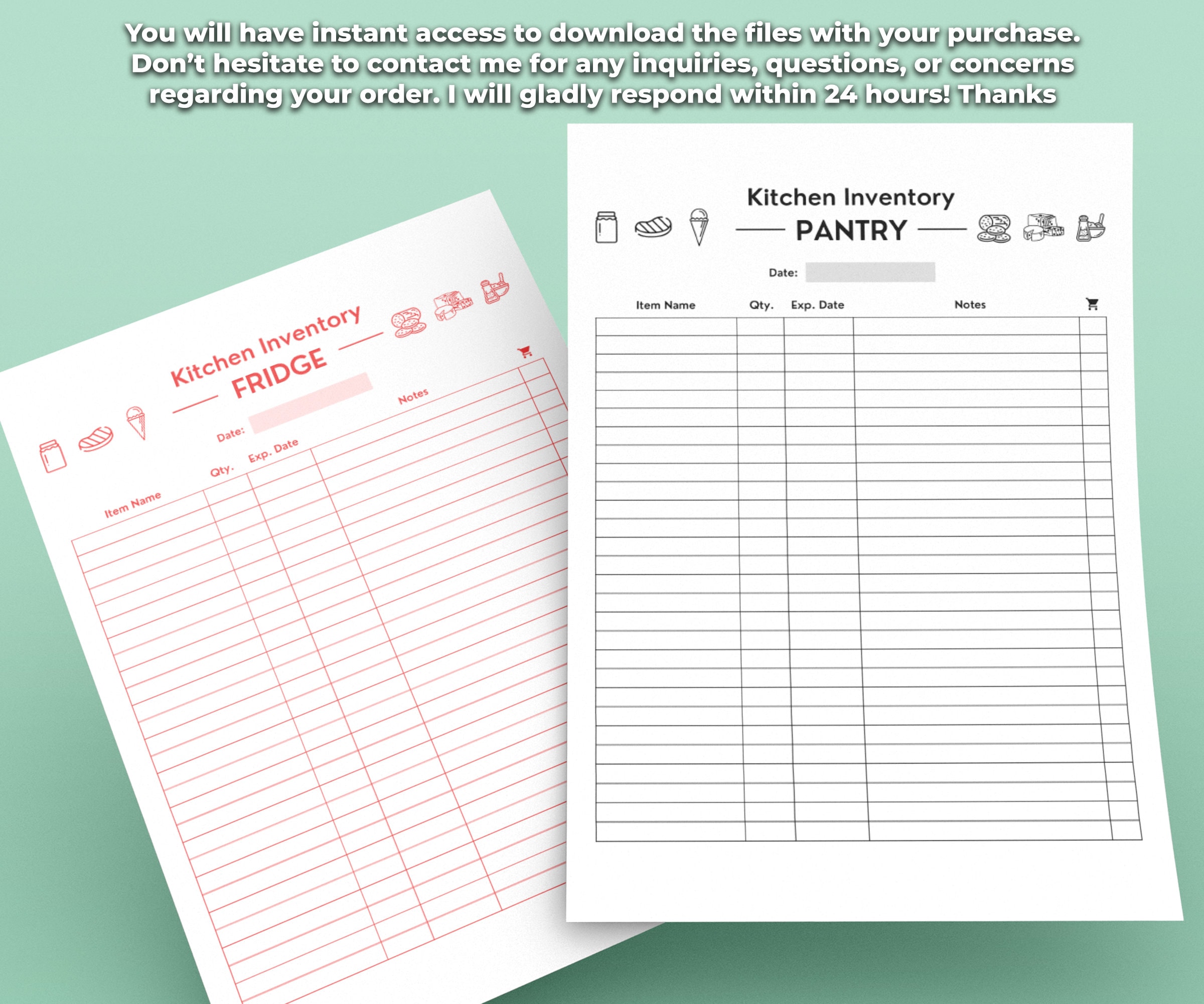 Kitchen Inventory Tracker Planner Printable | Pantry, Fridge, and ...