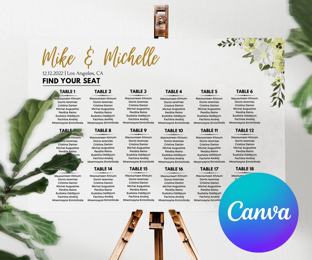 Wedding Table Seating Chart Template | DIY, Printable Board, Instant ...