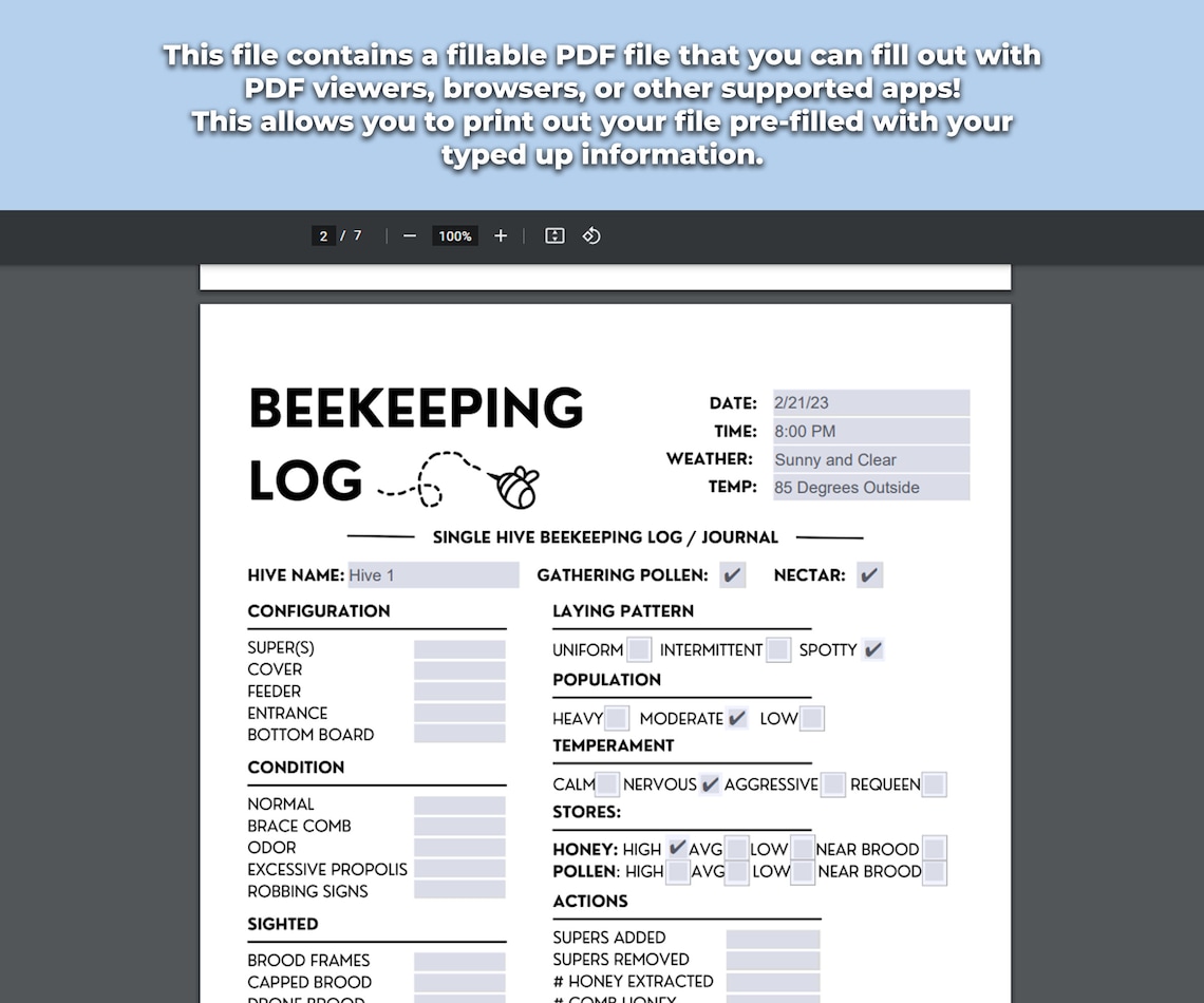 Beekeeping Log Journal Printable | Perfect for Beekeepers, Hive ...