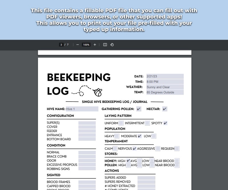 Beekeeping Log Journal Printable | Perfect for Beekeepers, Hive ...