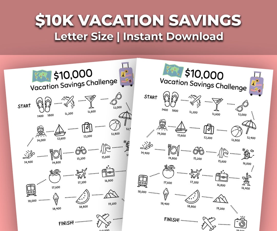 10k Vacation Savings Challenge Printable | Budget Printable for ...