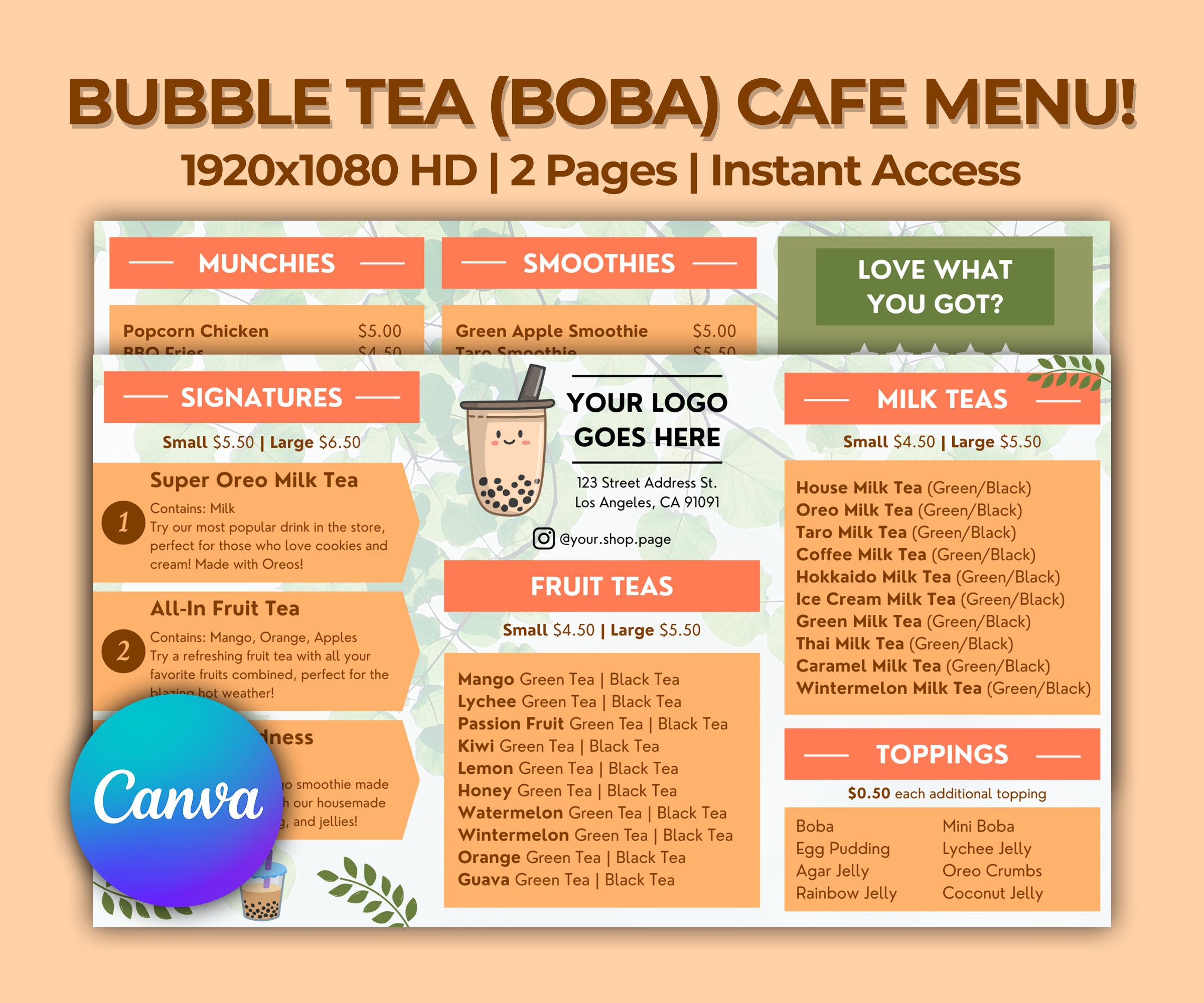 Bubble Tea Boba Cafe TV Menu | Cute Simple Minimal TV Menu for Cafes ...