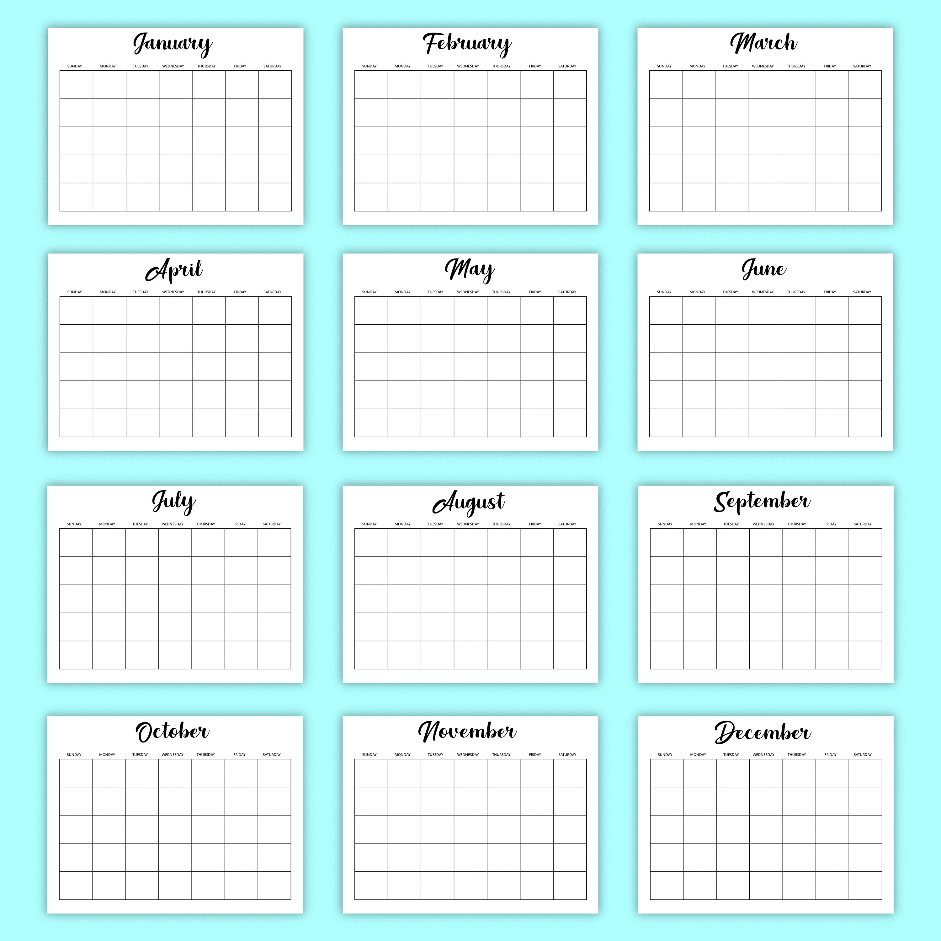 Monthly Calendar Template, Monthly Blank Calendar, Monthly Planner ...