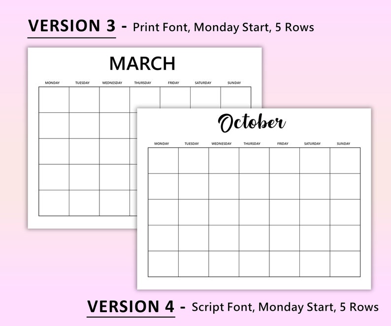 Monthly Calendar Template, Monthly Blank Desk Calendar: Editable and ...