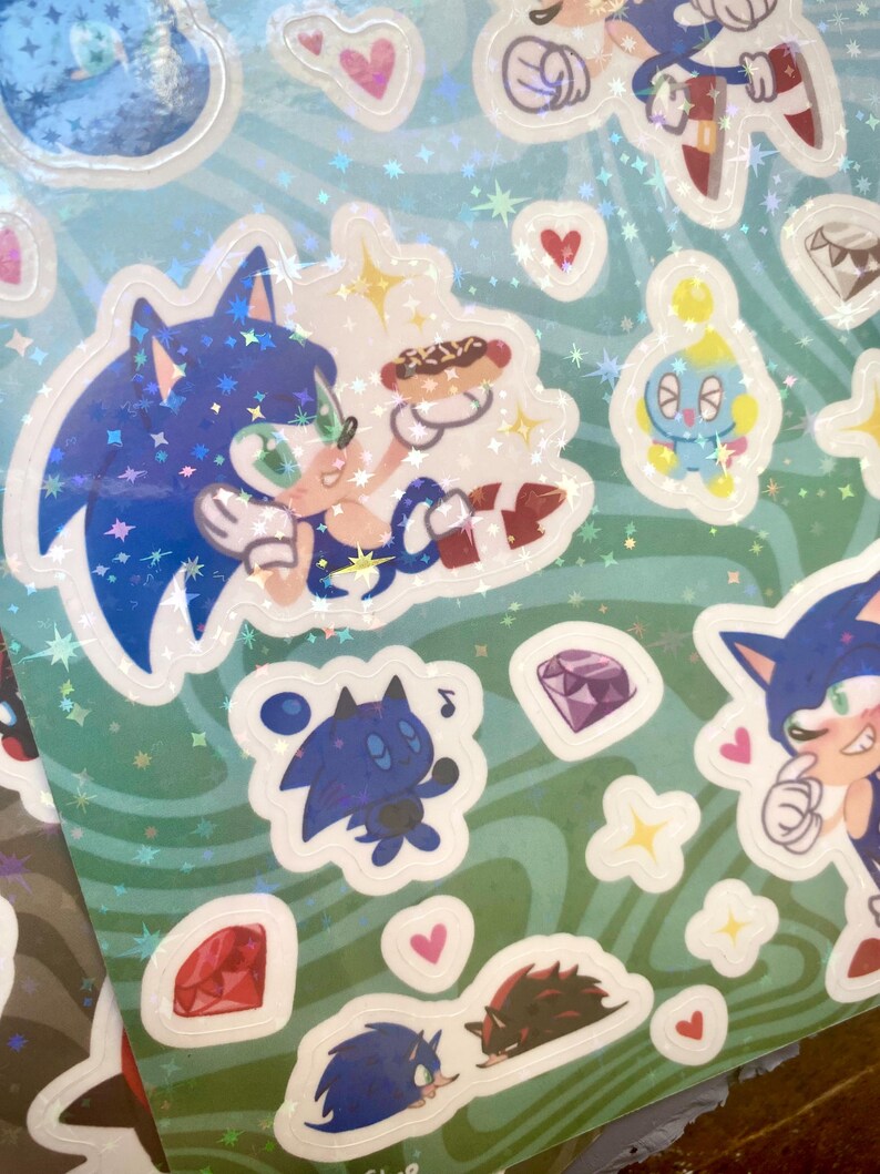 Holographic Sonic/shadow Chibi Waterproof Sticker Sheets - Etsy