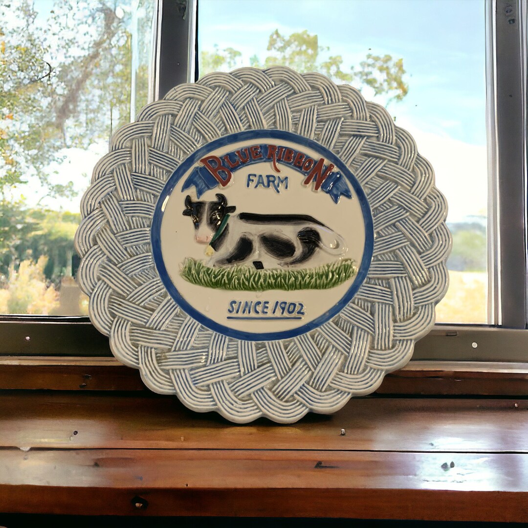 Fitz & Floyd blue Ribbon Farm Cow Plate - Etsy