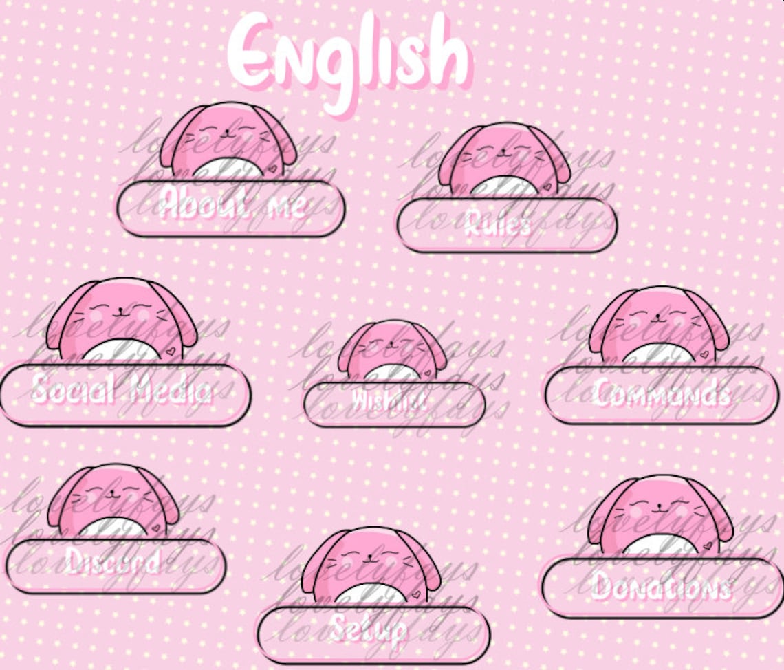 Pink Transparent Bunny Twitch Panel Banners (8) English Spanish - Etsy