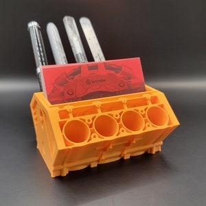 Original V8 Pengine Engine Block Pen & Business Card Holder 3D Printed ...