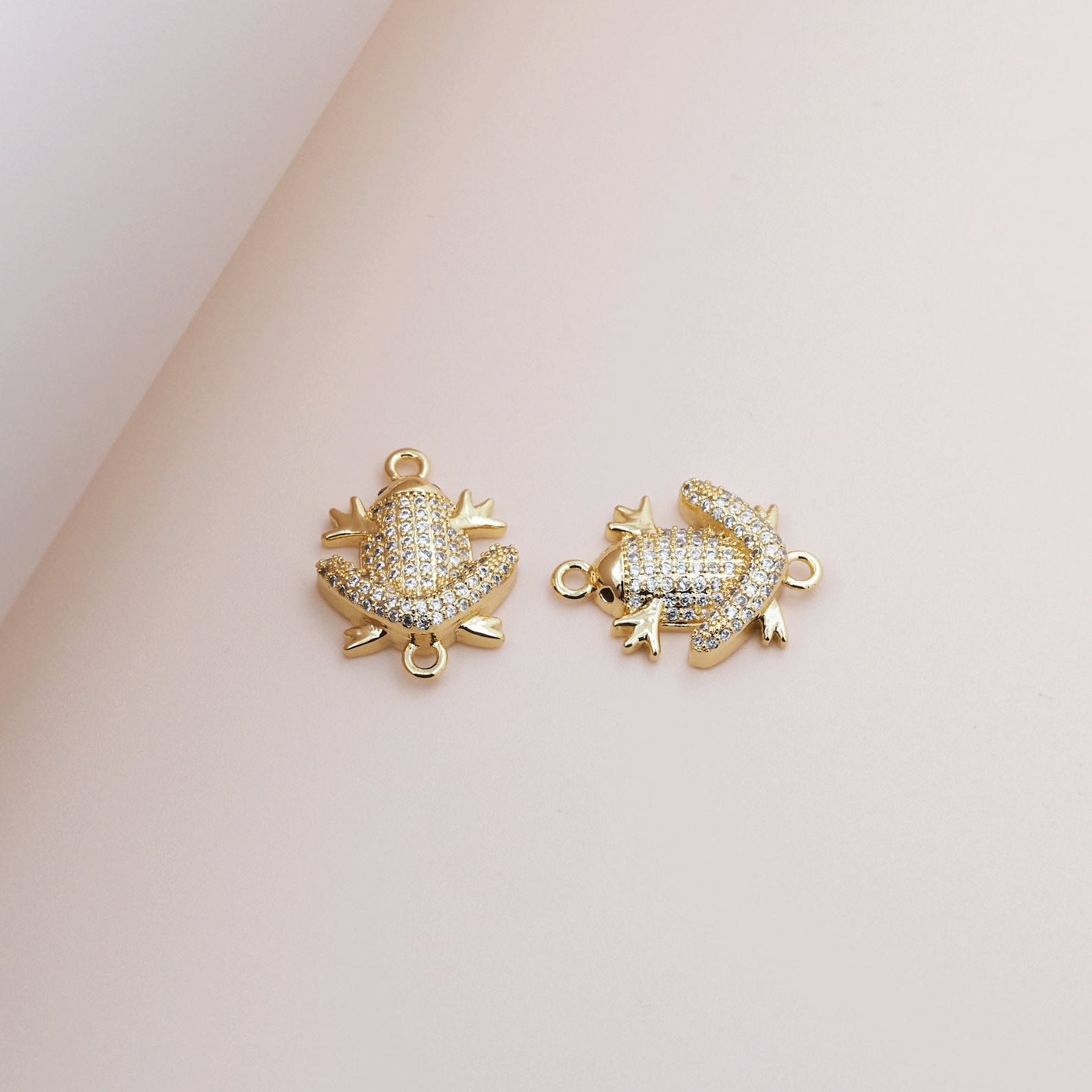 Animal Connector,18k Gold Filled Frog Connector,miniature Pavé CZ Small ...