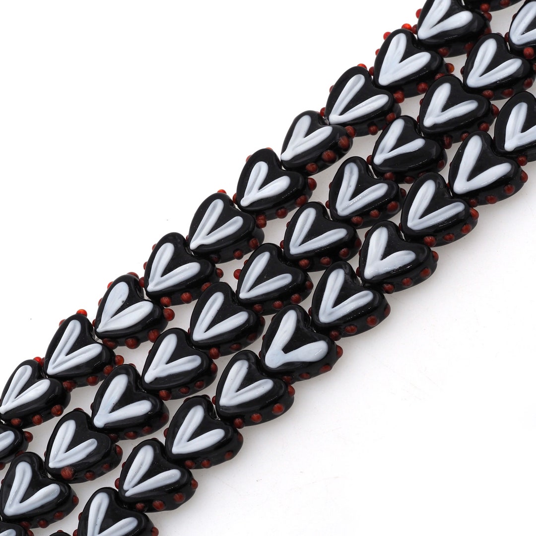 Black and White Glazed Ceramic Beads, Heart-shaped Ceramic Beads,murano ...