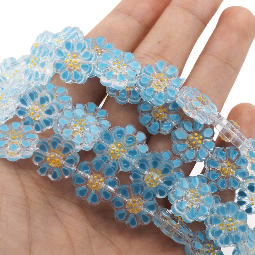 A String of 28 Pieces, Daisy Flower Beads, Double-sided Flower Beads ...