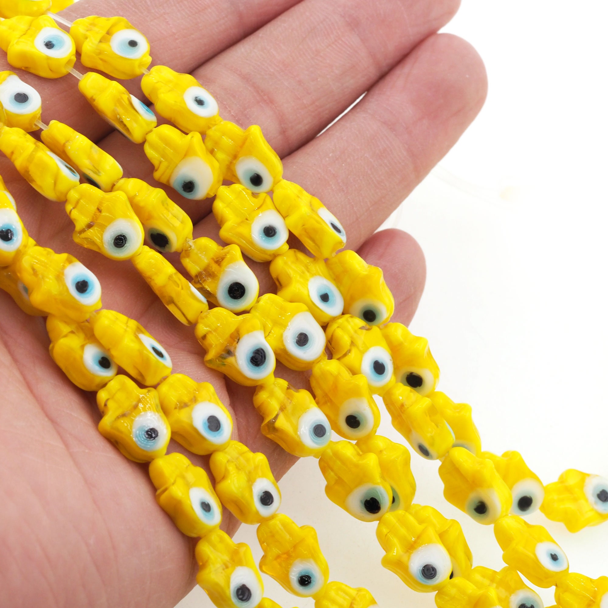 28 Pieces, Yellow Magic Eye Glass Beads, Evil Eye Glass Beads, Hand ...