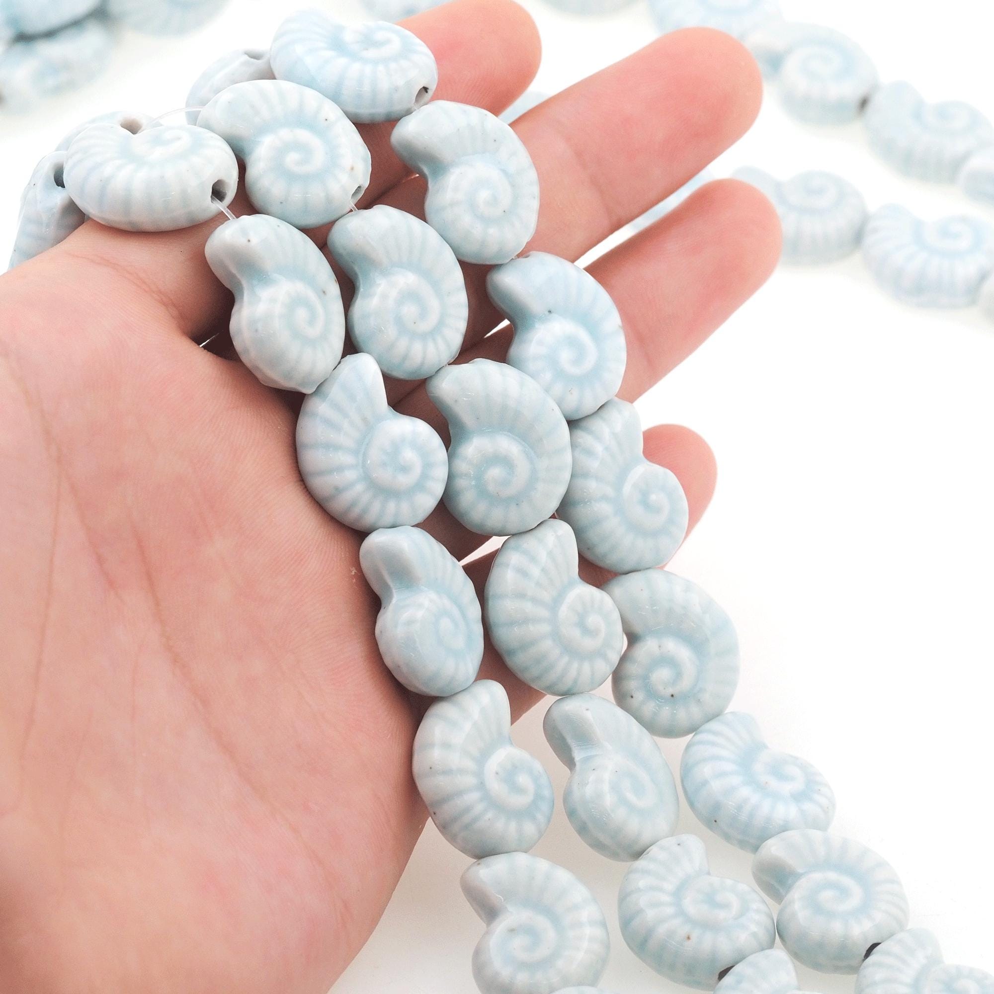 Blue Conch Beads Ceramic Beads Marine Life Bracelet Beads Conch Ceramic ...
