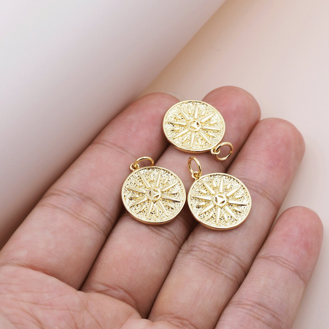 Doji Pendant, 18K Gold Filled North Star Pendant, Microstone Round ...