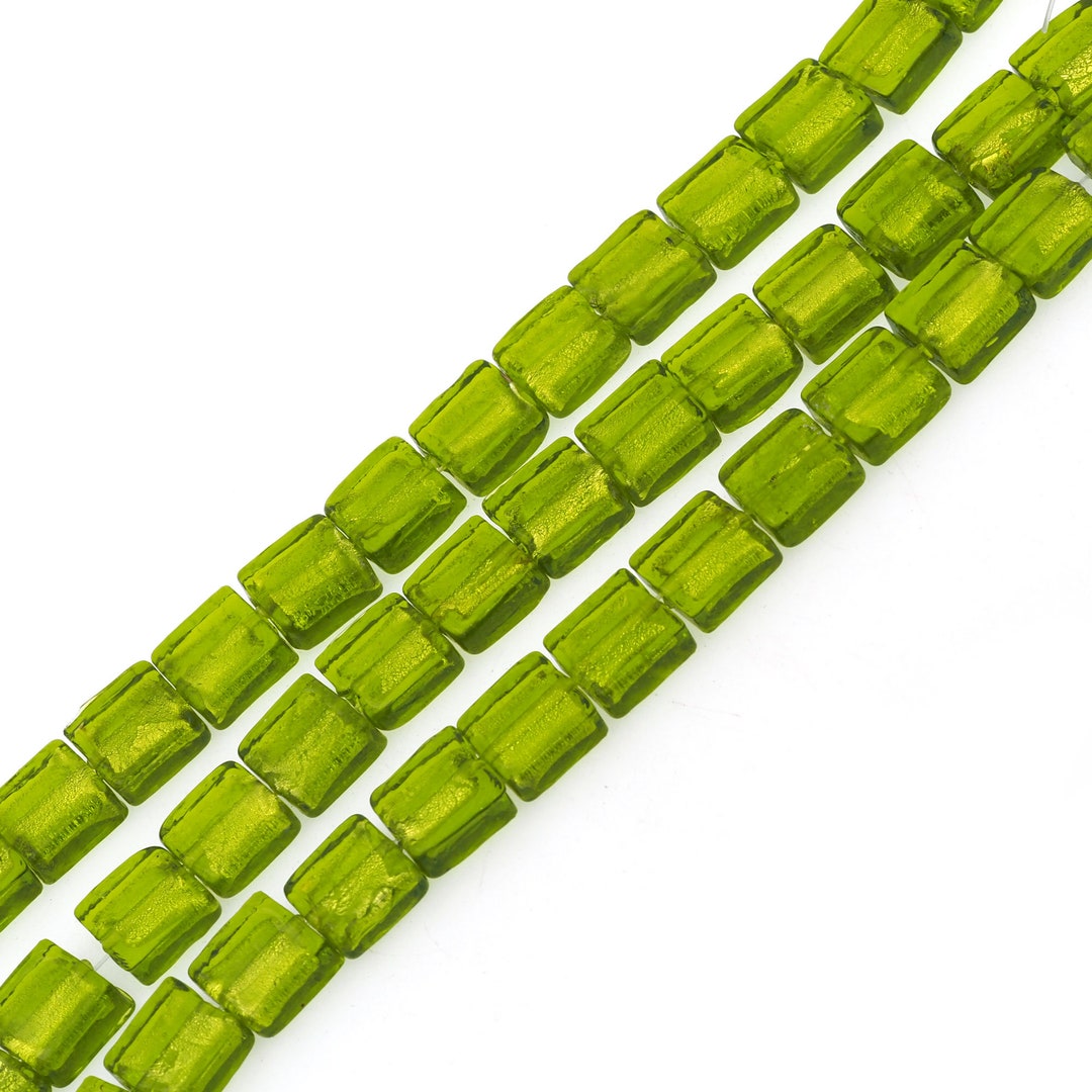 Dark Green Glass Beads, Rectangular Glass Beads, Murano Glass Beads ...