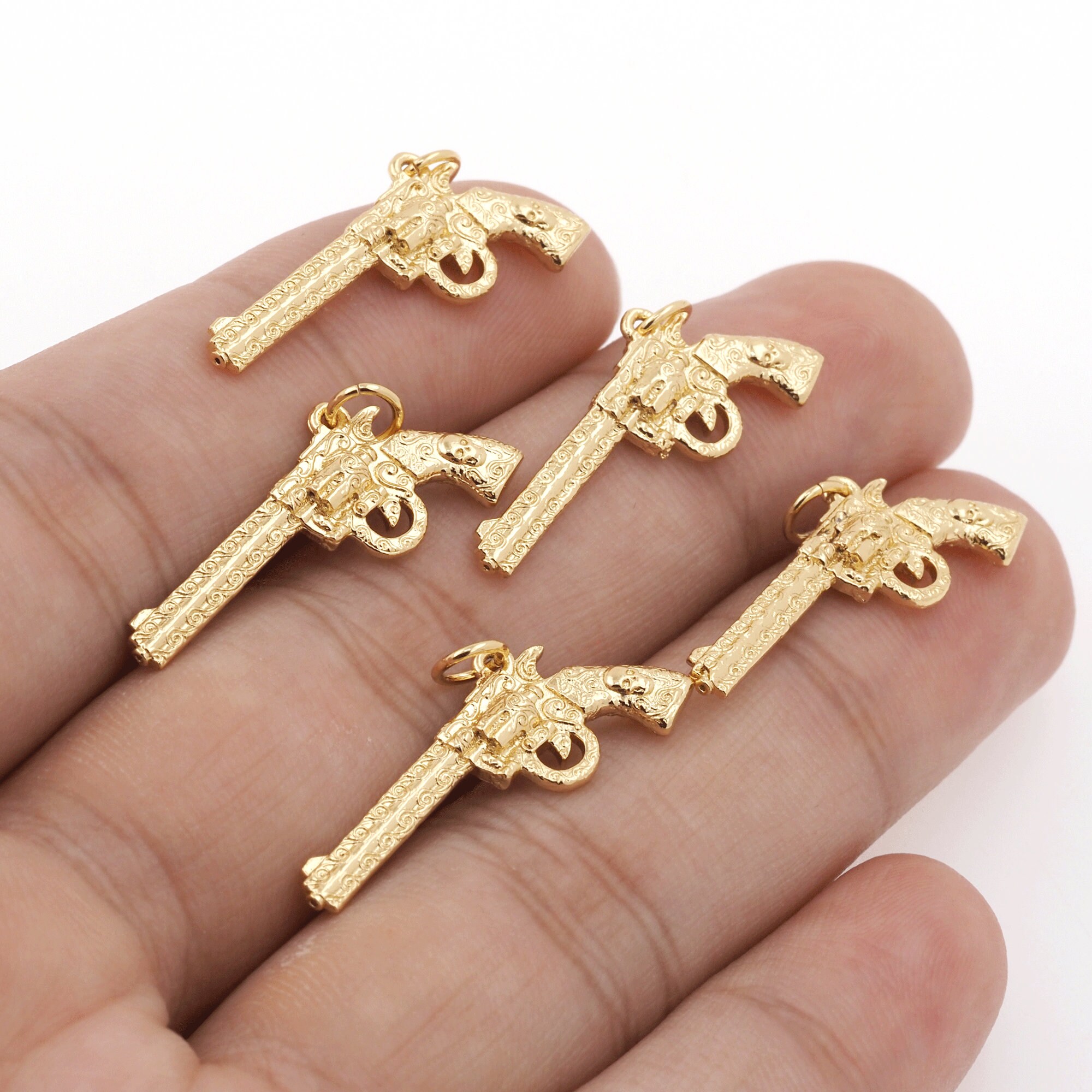 Revolver Pendant, Pistol Pendant, Firearm Pendant, Gold Plated Pendant ...