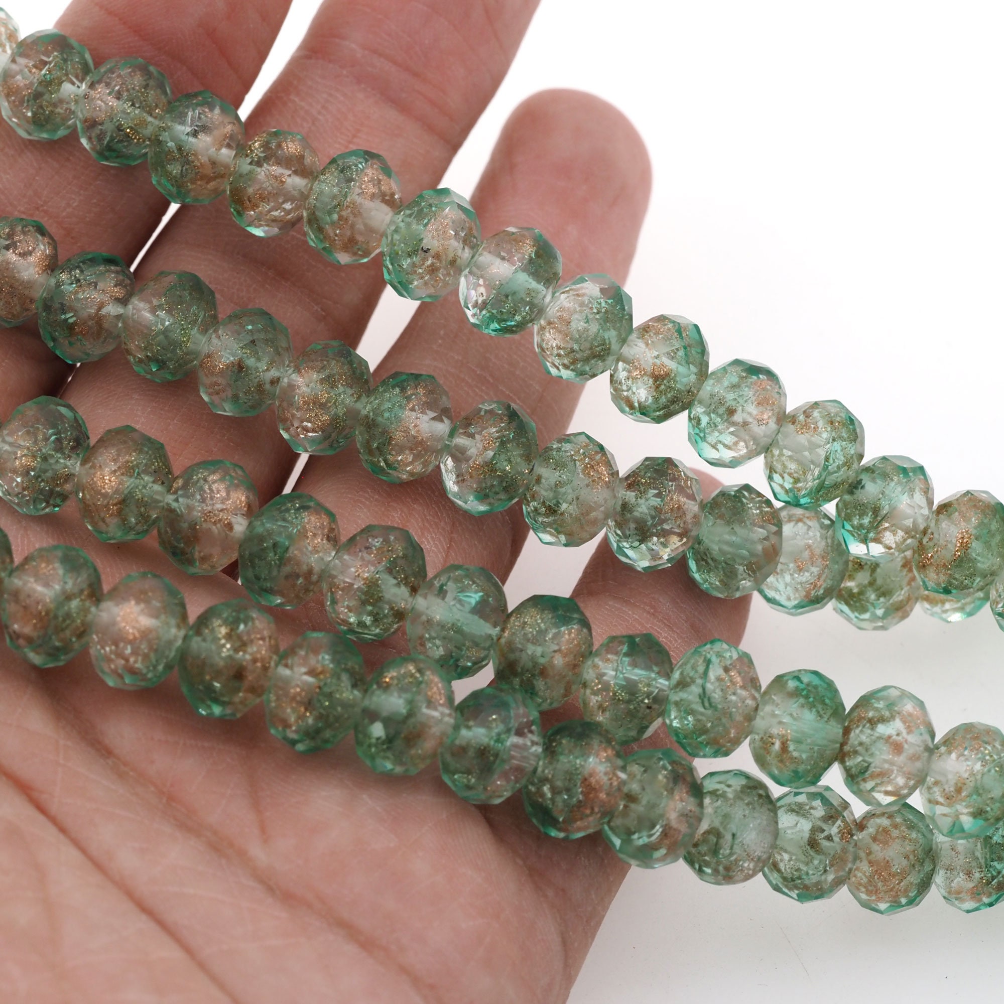 50 Pieces, Abacus Beads, Murano Glass Beads, Gold Foil Glass Beads ...