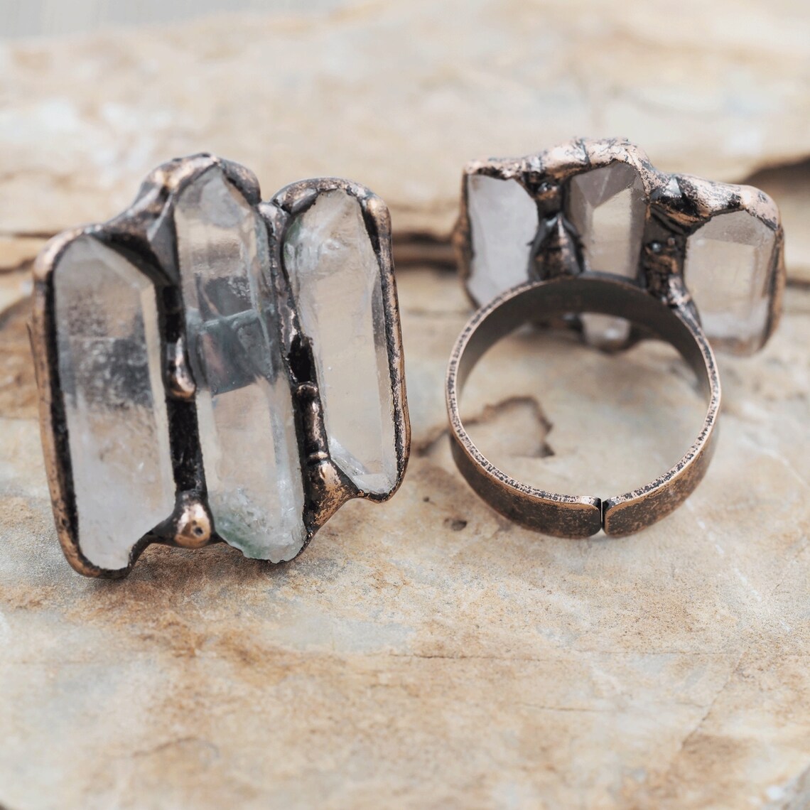 Open White Crystal Ring, Natural Crystal Pillar Ring,bohemian Ring ...