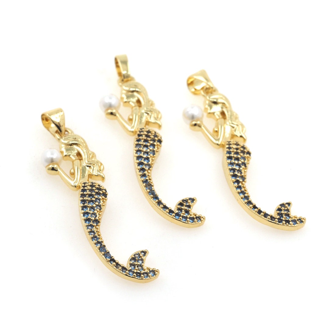 Mermaid Pendant, Seaside Pendant, 18K Gold Plated Cute Pendant, Micro ...