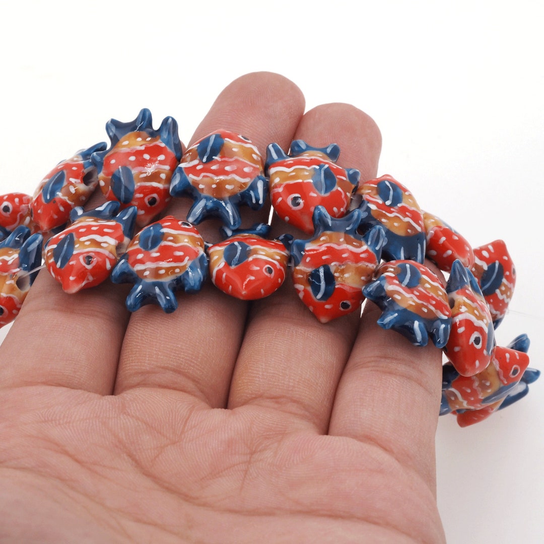 A String of 20 Pieces, Freshwater Fish Beads, Marine Life Beads, Glass ...