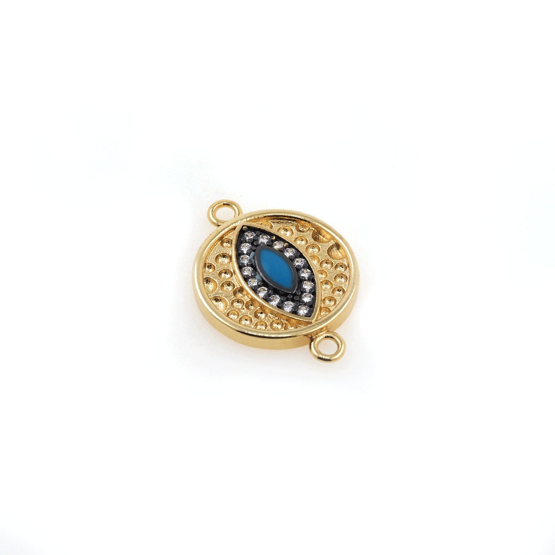 Evil Eye Connector, Eye Connector, 18K Gold Plated Bracelet Connector ...