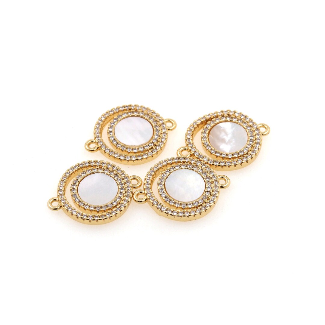 Skeleton Connector, 18K Gold Plated Round Connector With Micro Inlay CZ ...