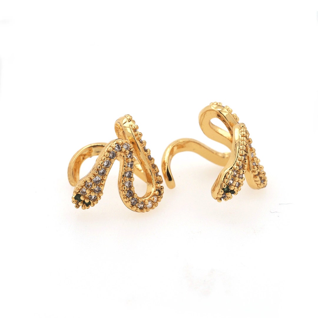 Snake Earrings, 18K Gold Plated Snake Earrings, Micro CZ Reptile ...