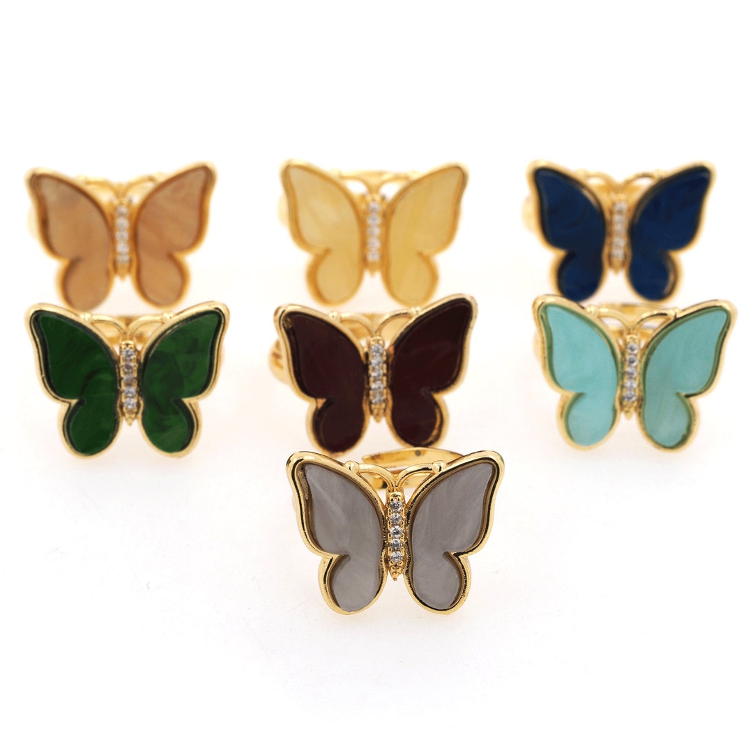 Butterfly Ring, Enamel Butterfly, Adjustable Ring, 24K Gold Filled ...