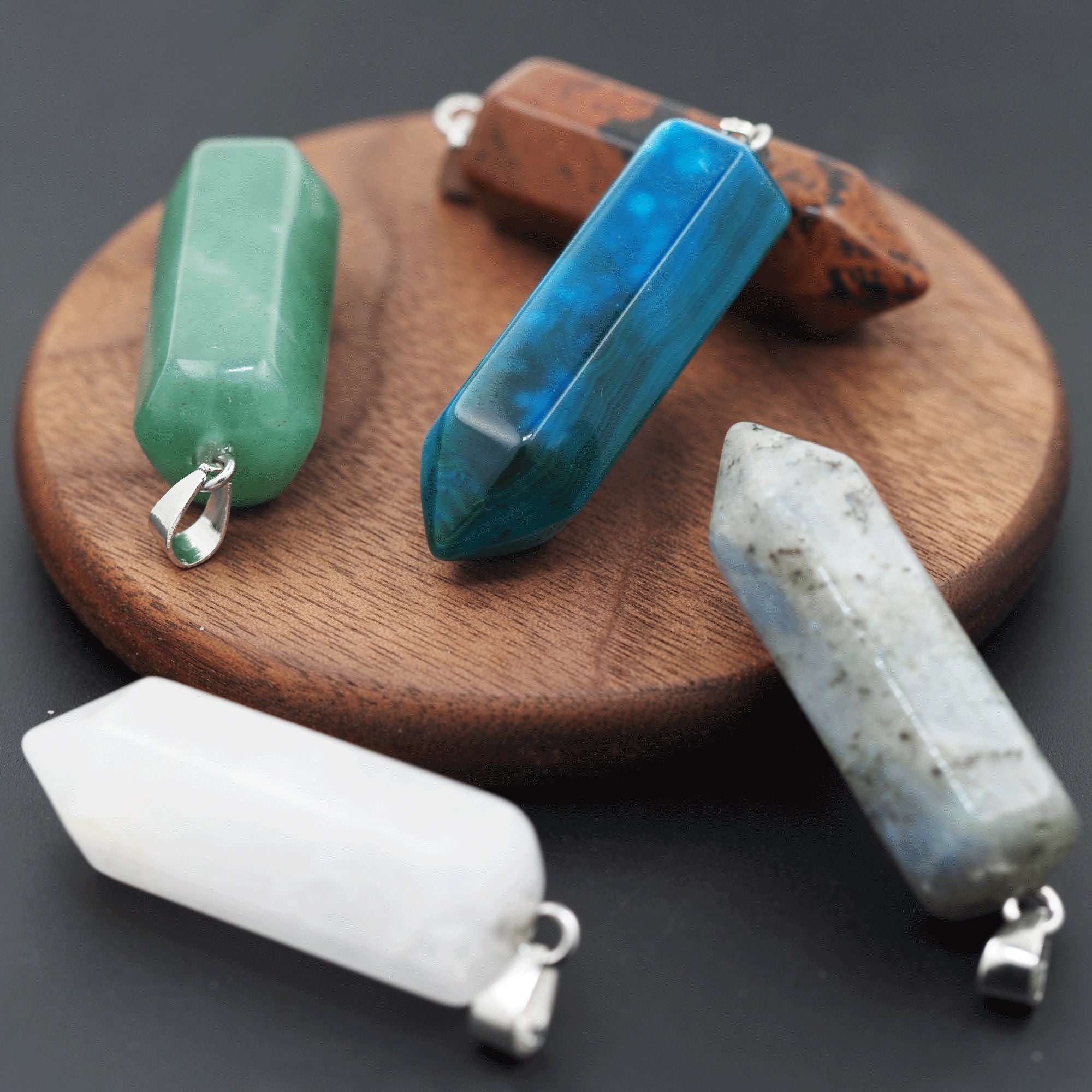 Hand-carved Spiked Natural Stone Set, Polished Hexagonal Crystal, Aura ...