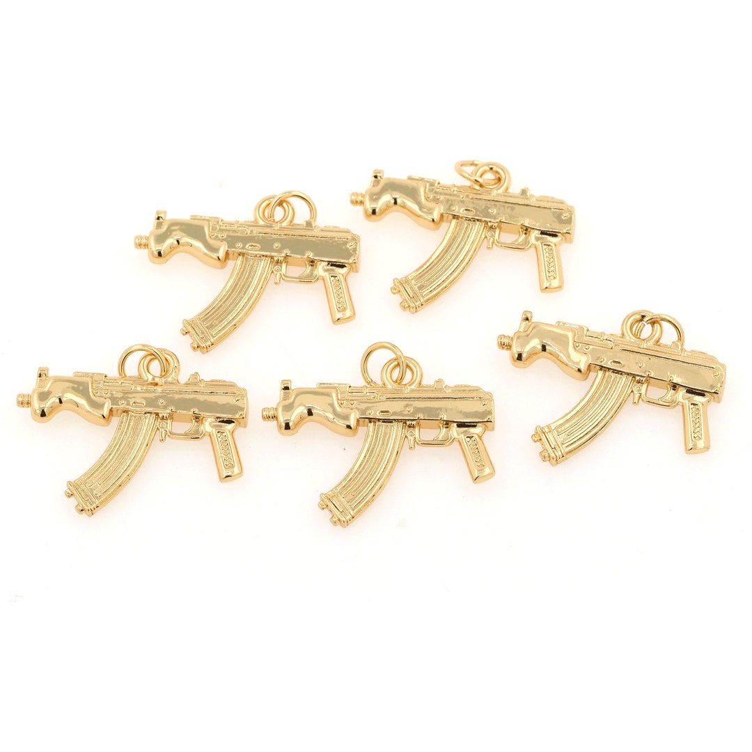 Submachine Gun Pendant, MP4 Submachine Gun Pendant, Gun Pendant, Gold ...