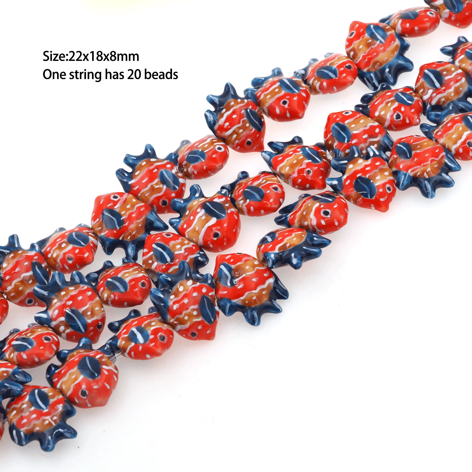 A String of 20 Pieces, Freshwater Fish Beads, Marine Life Beads, Glass ...
