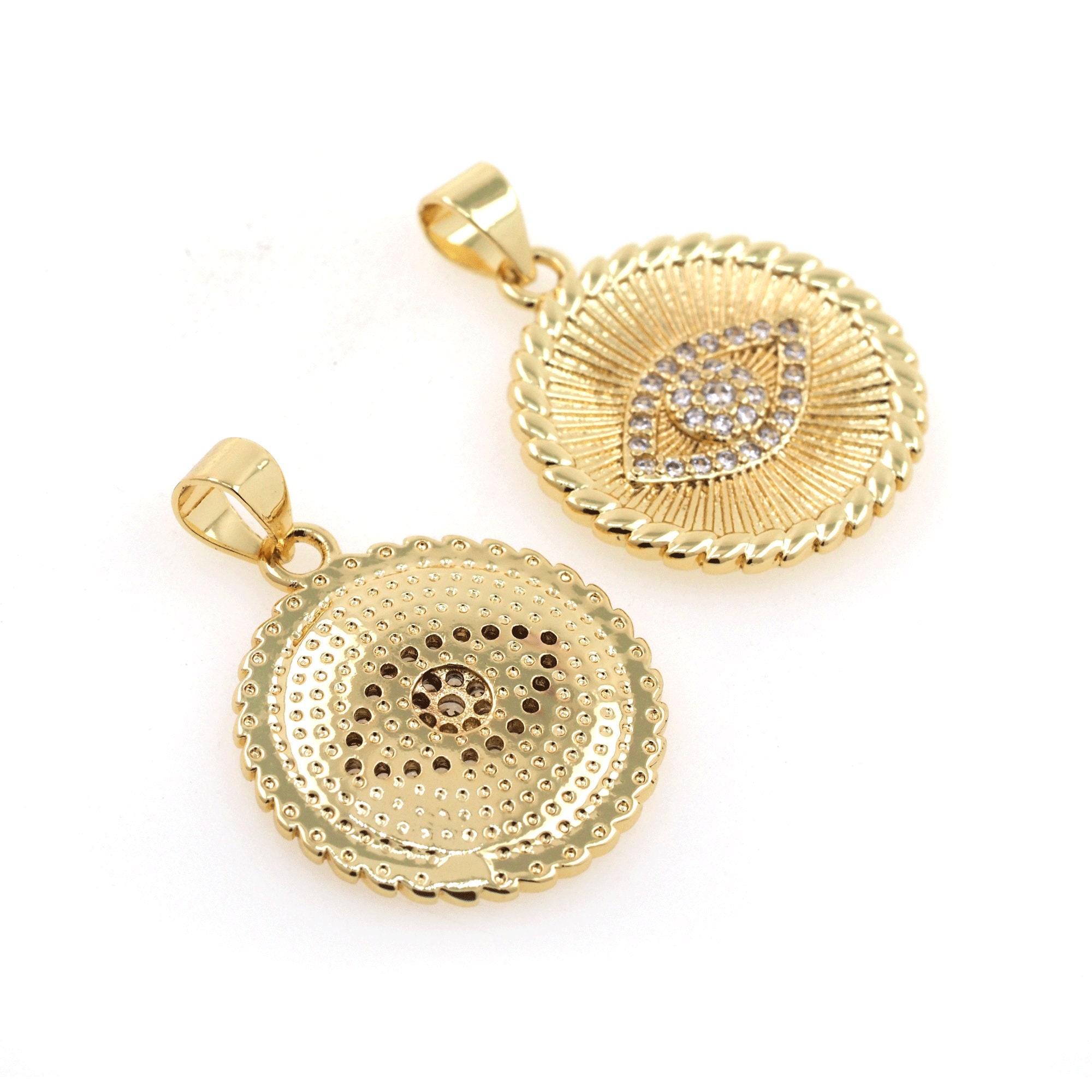Round Necklace, Devil Eye Pendant, 18K Gold Plated Eye Pendant ...
