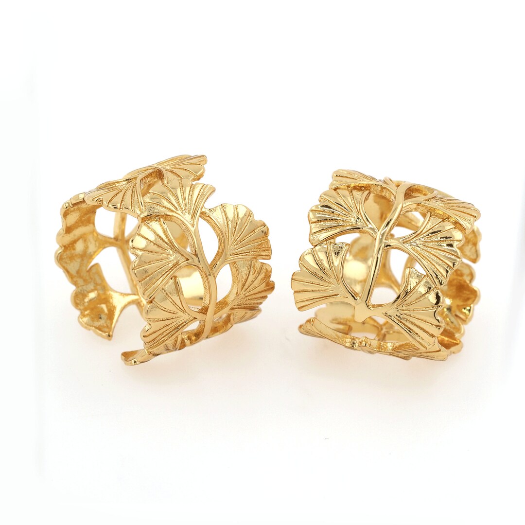 Leaf Ring, 24K Gold Filled Ring for Women, Micropavé CZ Ginkgo Leaf ...