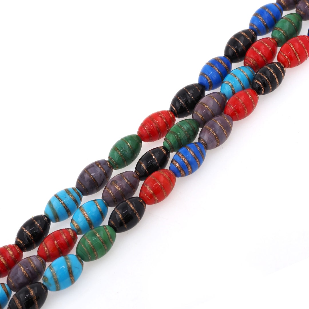 Gold Line Striped Glass Jewelry, Spiral Ceramic Beads, Murano Glass ...