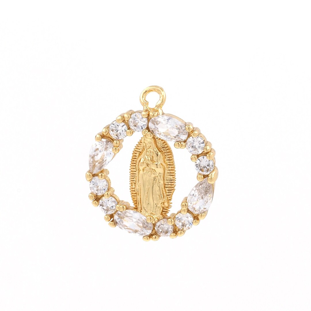 Maria Necklace,18k Gold Filled Round Maria Charm, Micropavé CZ Coin ...