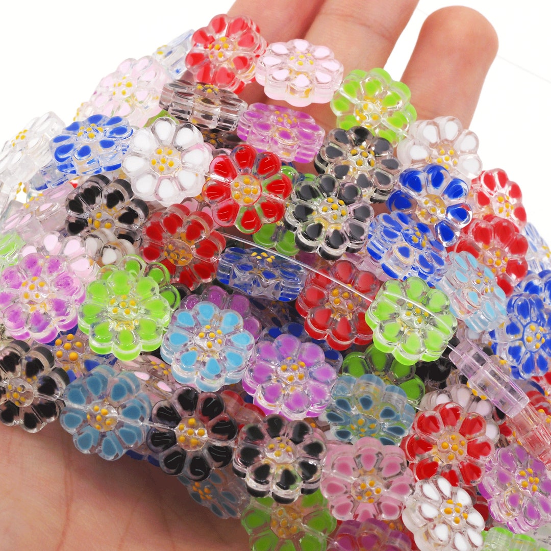 A String of 28 Pieces, Daisy Flower Beads, Double-sided Flower Beads ...