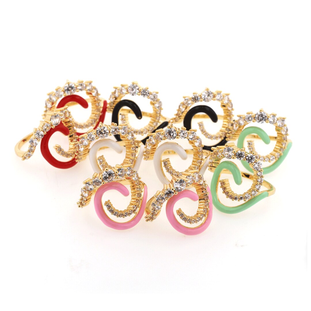 Line Rings, 24K Gold Filled Enamel Rings, Micropavé CZ Adjustable Rings ...