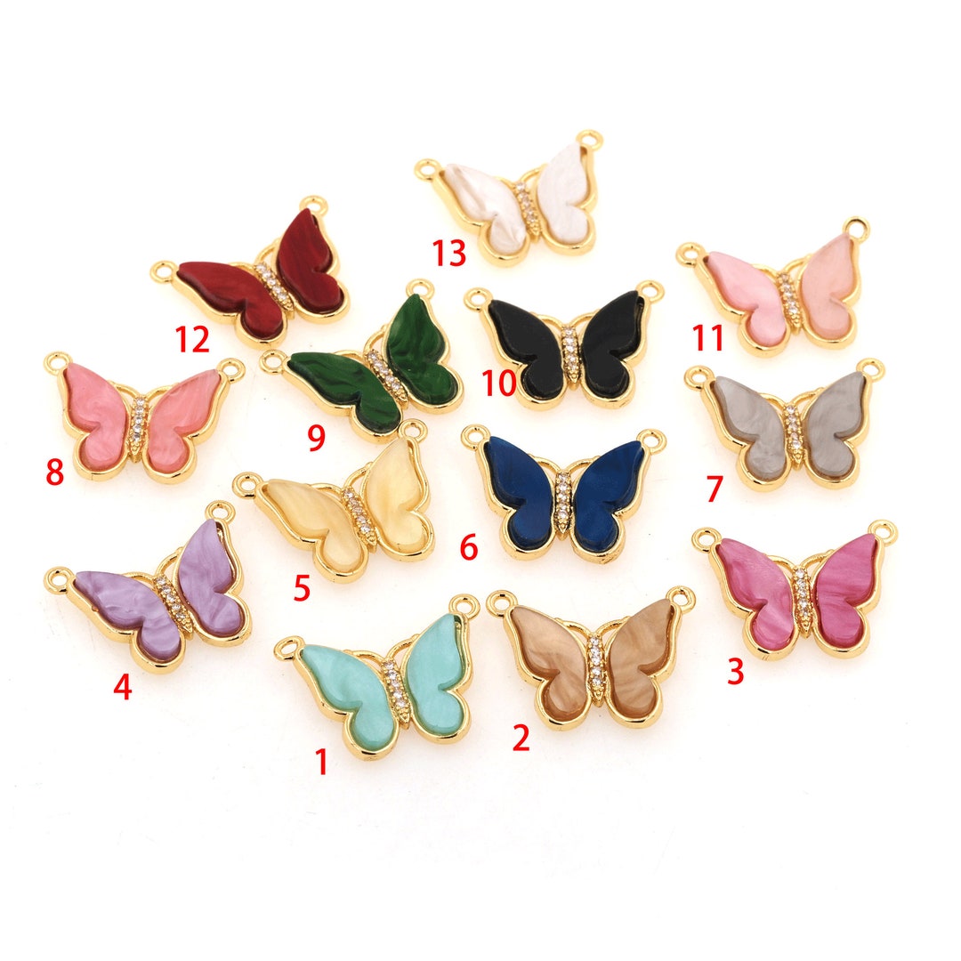 Enamel Connector, Butterfly Pendant Connector, 24K Filled Gold ...