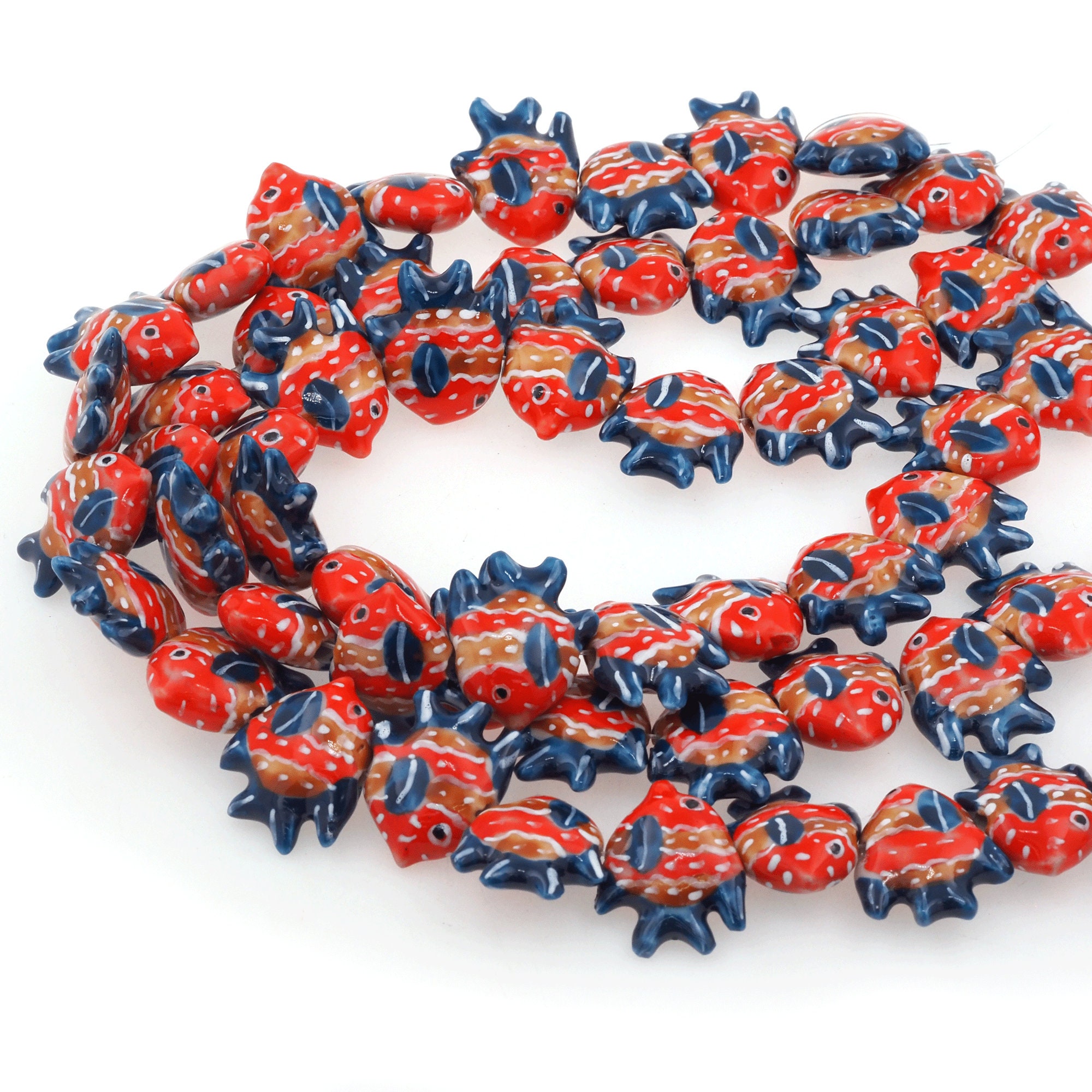 A String of 20 Pieces, Freshwater Fish Beads, Marine Life Beads, Glass ...