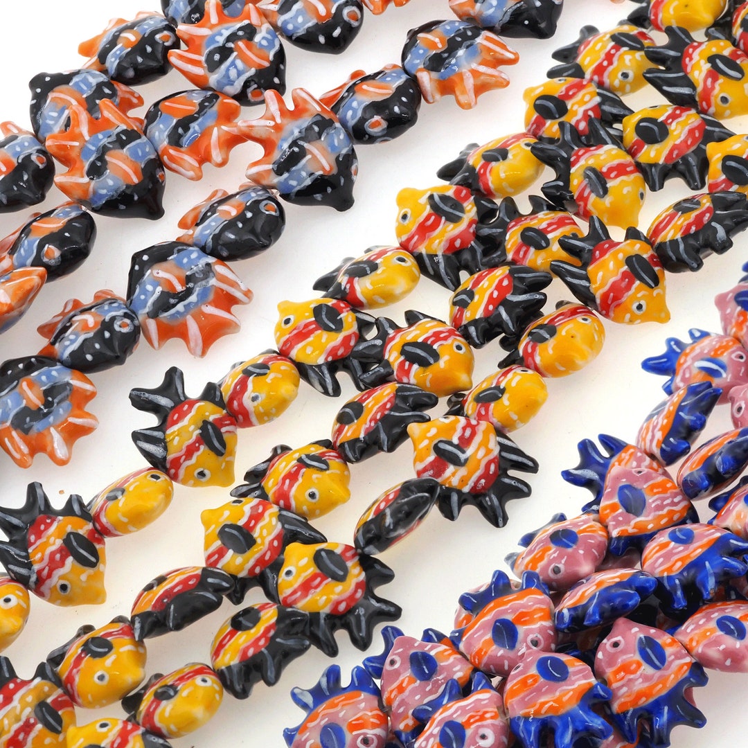 A String of 20 Pieces, Freshwater Fish Beads, Marine Life Beads, Glass ...