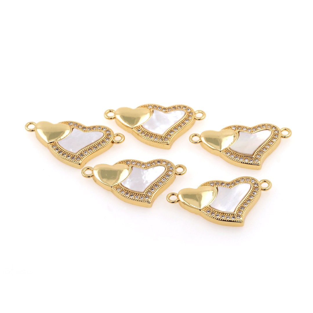 Peach Heart Connector, 18K Gold Filled Heart Connector, Miniature Pavé ...