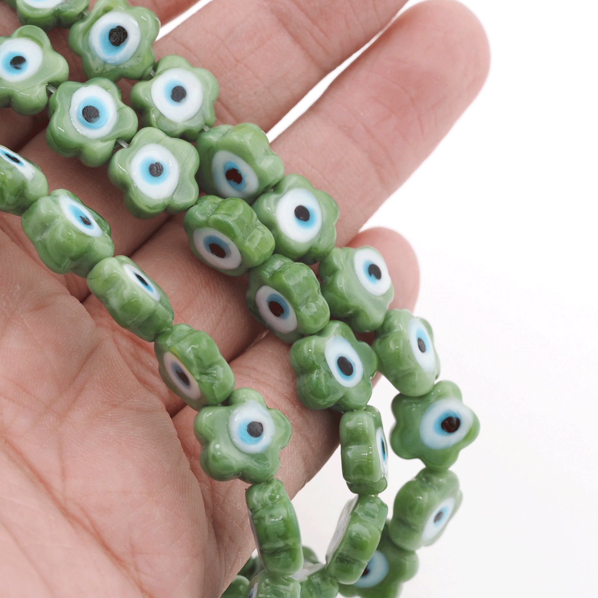 33 Pieces, Green Magic Eye Glass Beads, Manual Lighting Glass Beads ...