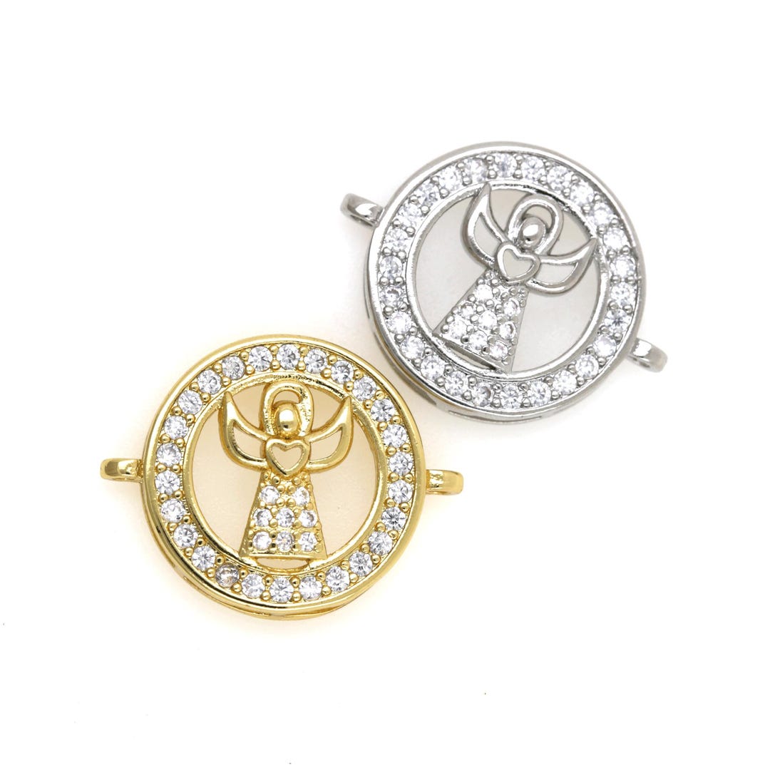 Round Connector, CZ Connector, 18k Gold Plated Love Connector, Cubic ...