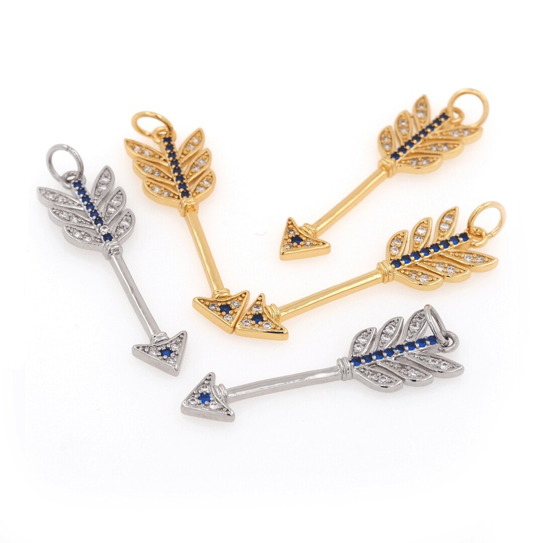 Sport Charm, Micropavé CZ Arrow Charm, 18K Gold Archery Charm, Arrow ...