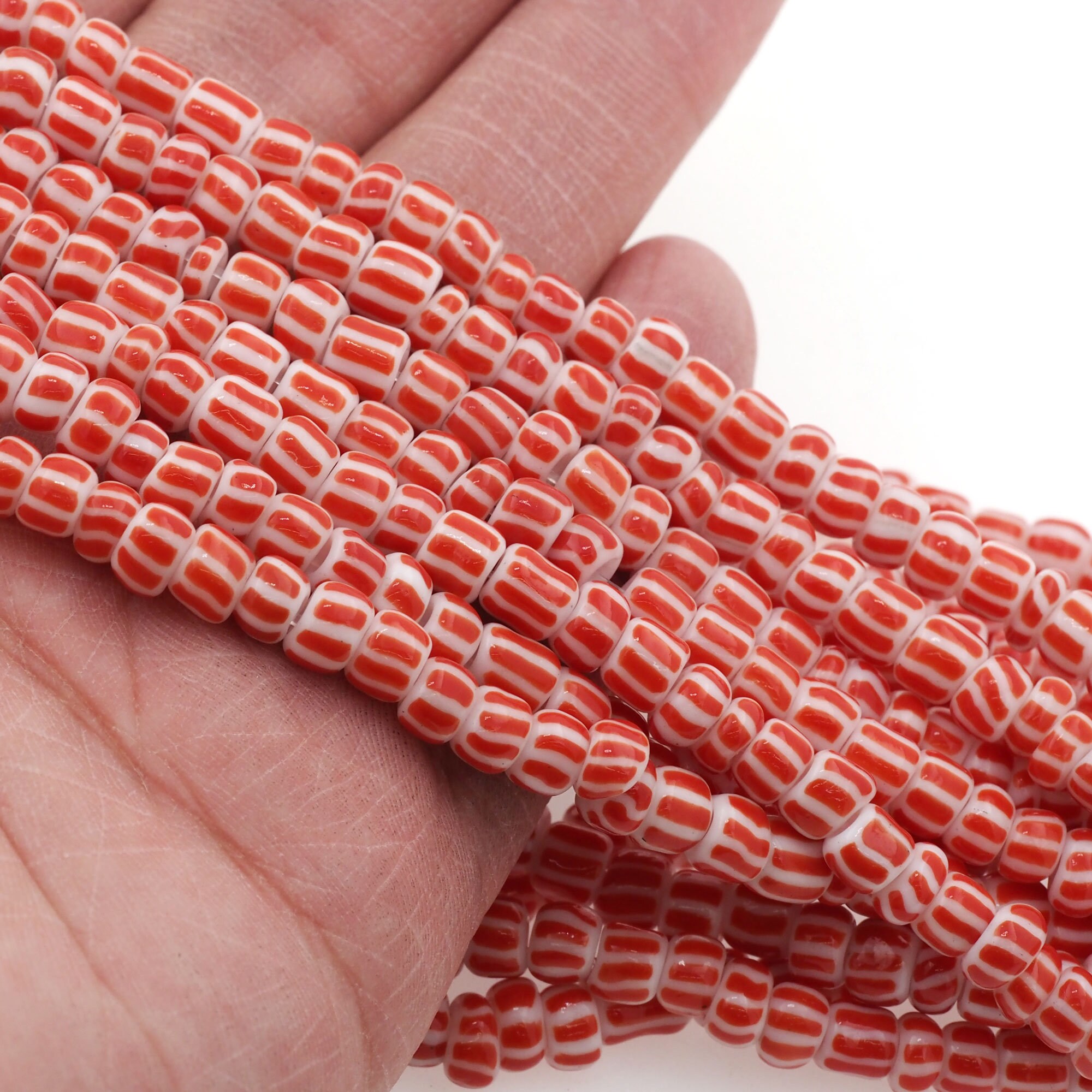 3 Strands, Vertical Striped Colored Glass Beads, Colored Glass African ...