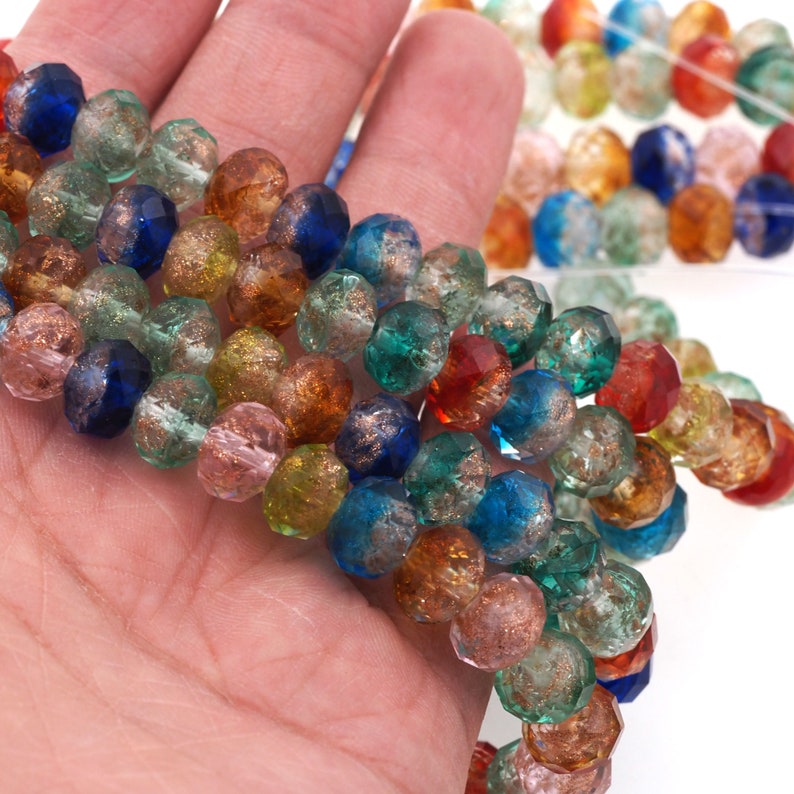 50 Pieces, Abacus Beads, Murano Glass Beads, Gold Foil Glass Beads ...