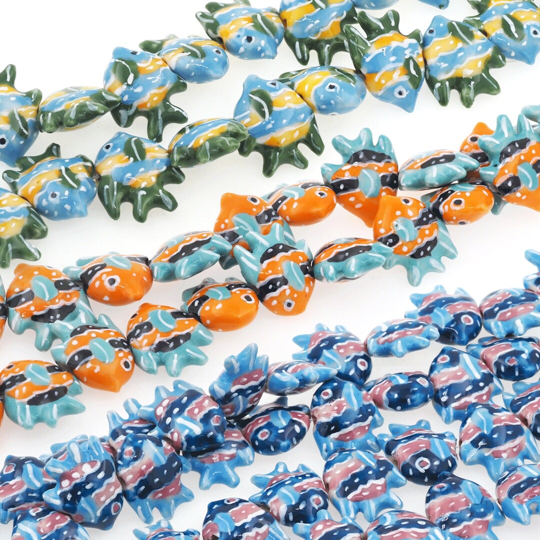 A String of 20 Pieces, Freshwater Fish Beads, Marine Life Beads, Glass ...