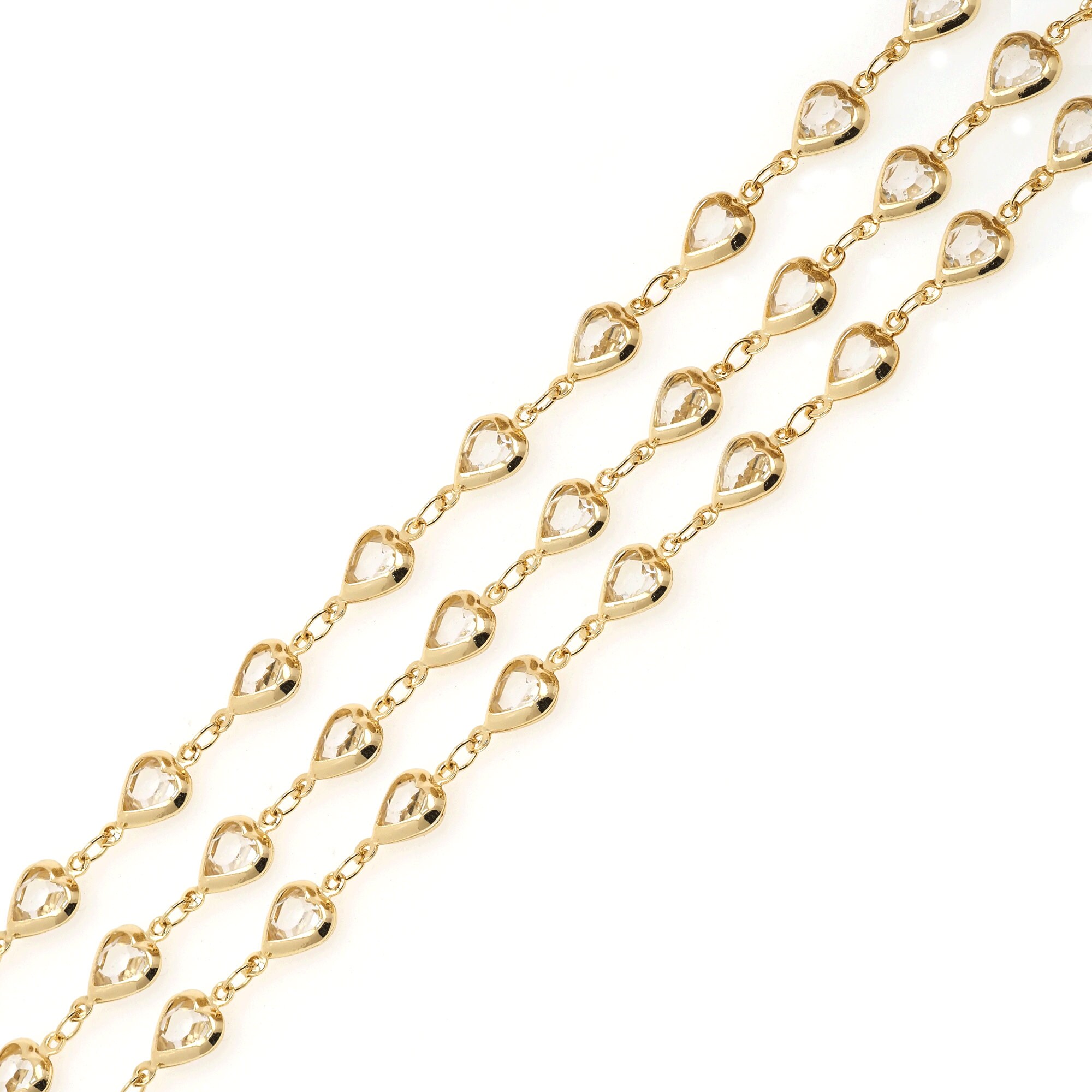 1m,24k Gold Filled Heart Shaped Crystal Chain,crystal Chain,love Chain ...