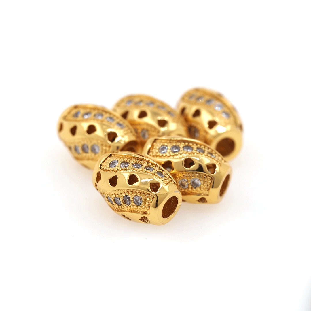 Oval Spacer Beads, Gold Plated Miniature Oval Spacer Beads, Zircon ...