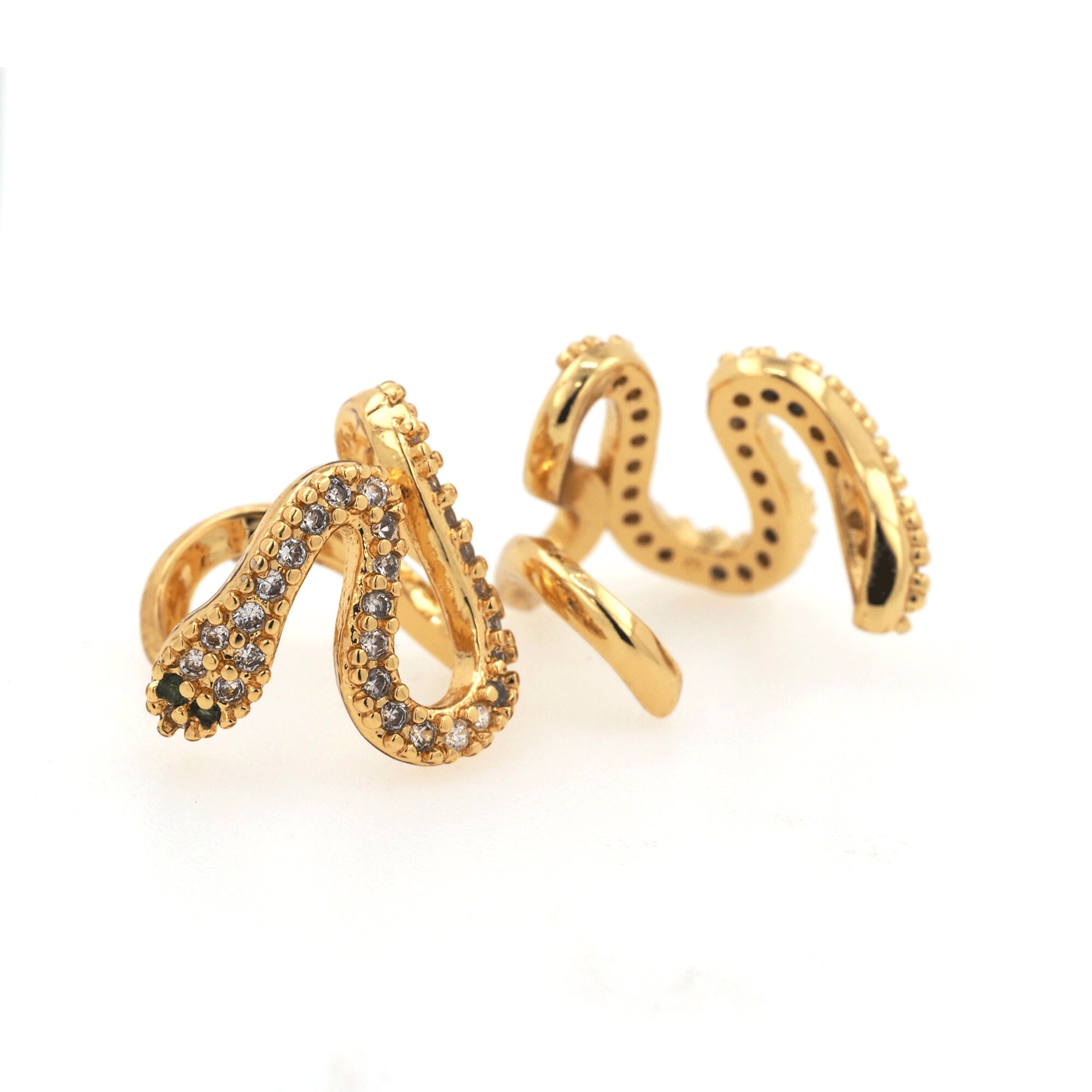 Snake Earrings, 18K Gold Plated Snake Earrings, Micro CZ Reptile ...